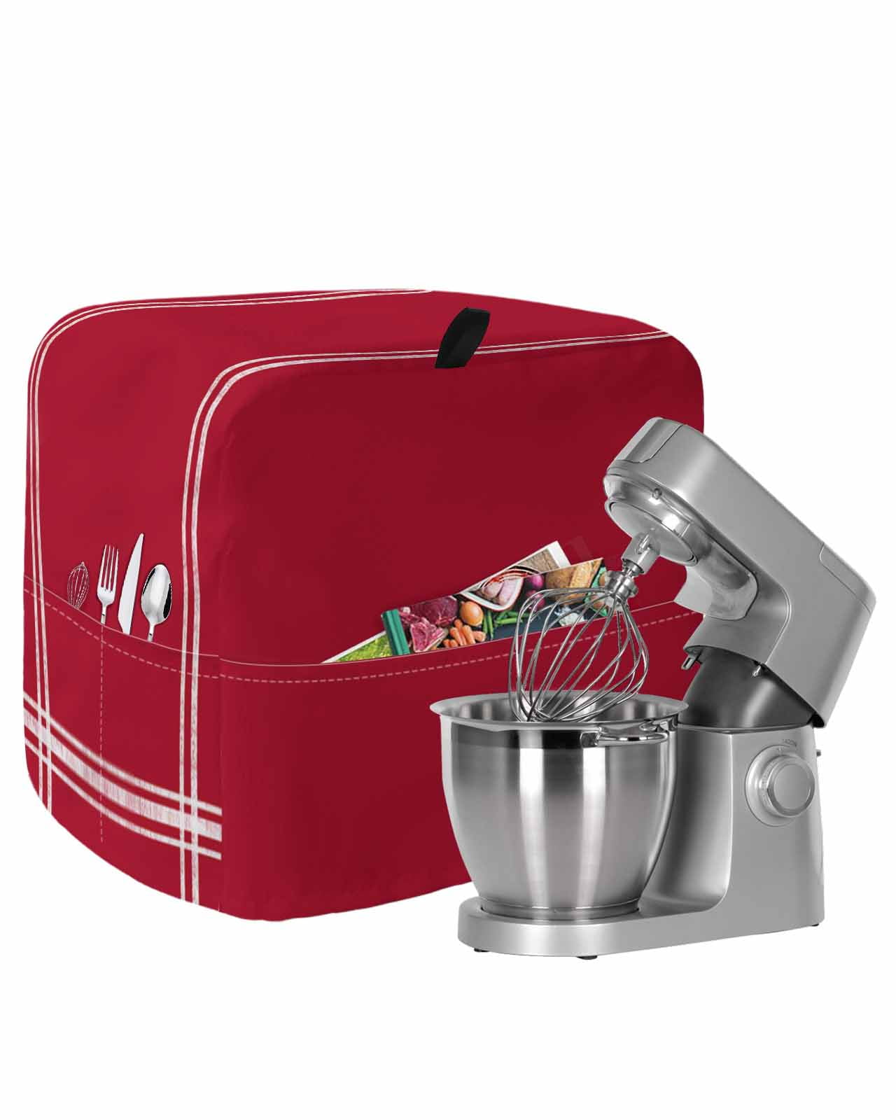 Pure Red Stand Mixer Dust Cover with Storage Pocket & Handles, Simple ...