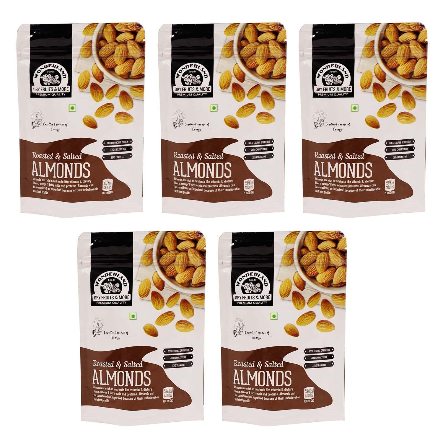 Pure Roasted & Salted Flavoured Almonds By Wonderland Foods 1kg, (200gm ...