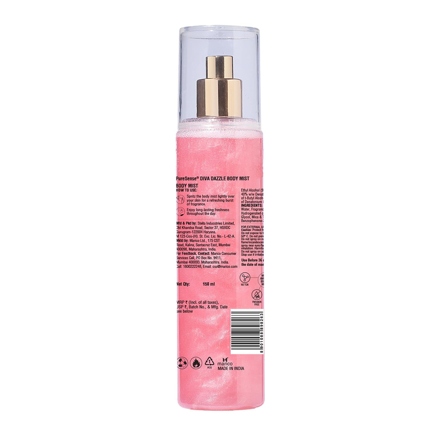 Pure Sense Diva Dazzle Pink Shimmer Body Mist Spray For Women | Long ...