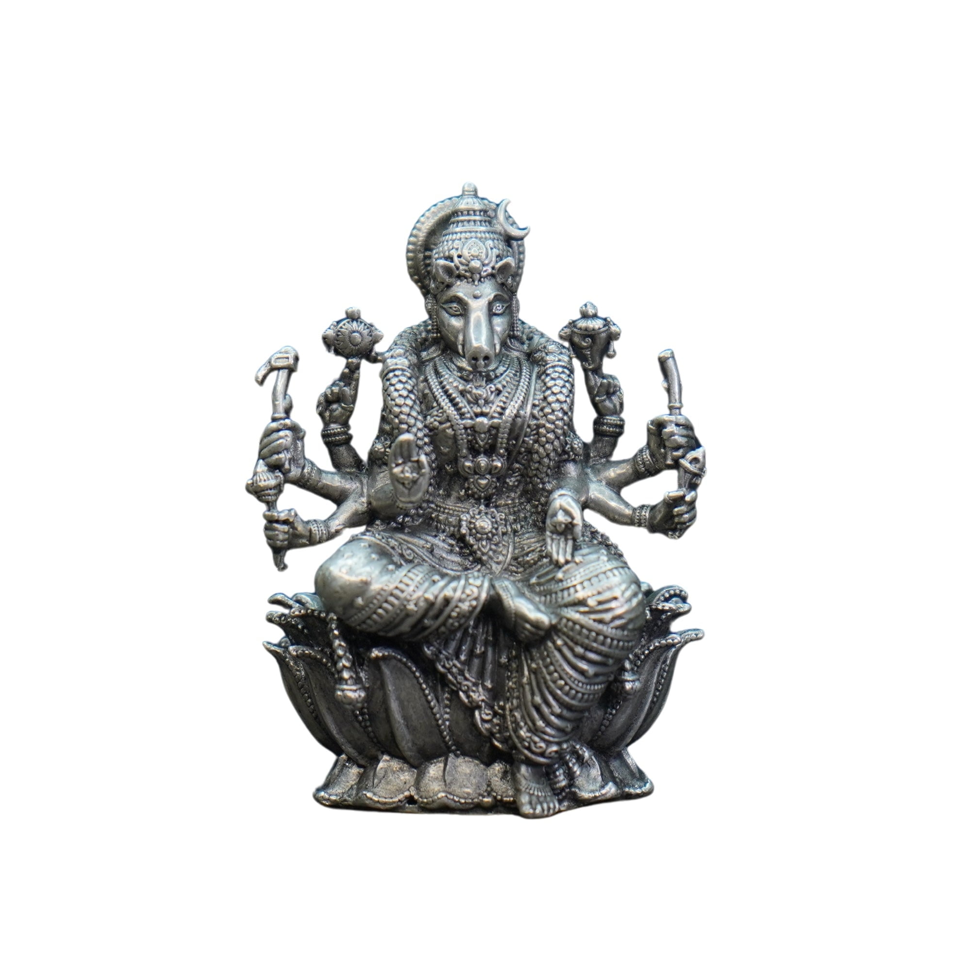 Pure Silver Antique Varahi Devi Sitting On Lotus Small 55.345G ...