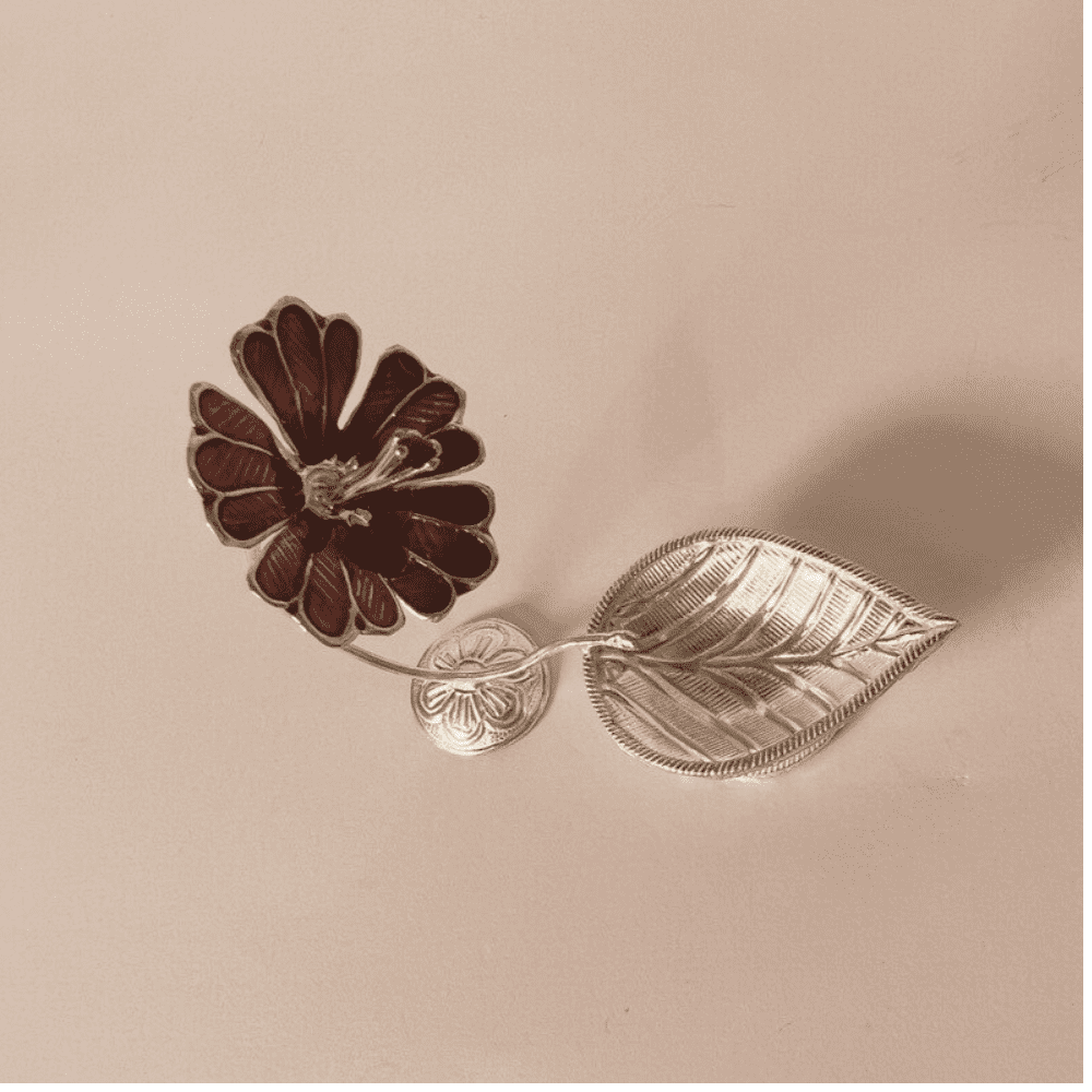 Pure Silver Mohini Deepam Red, Silver Flower Shape Diya for Puja Diwali ...