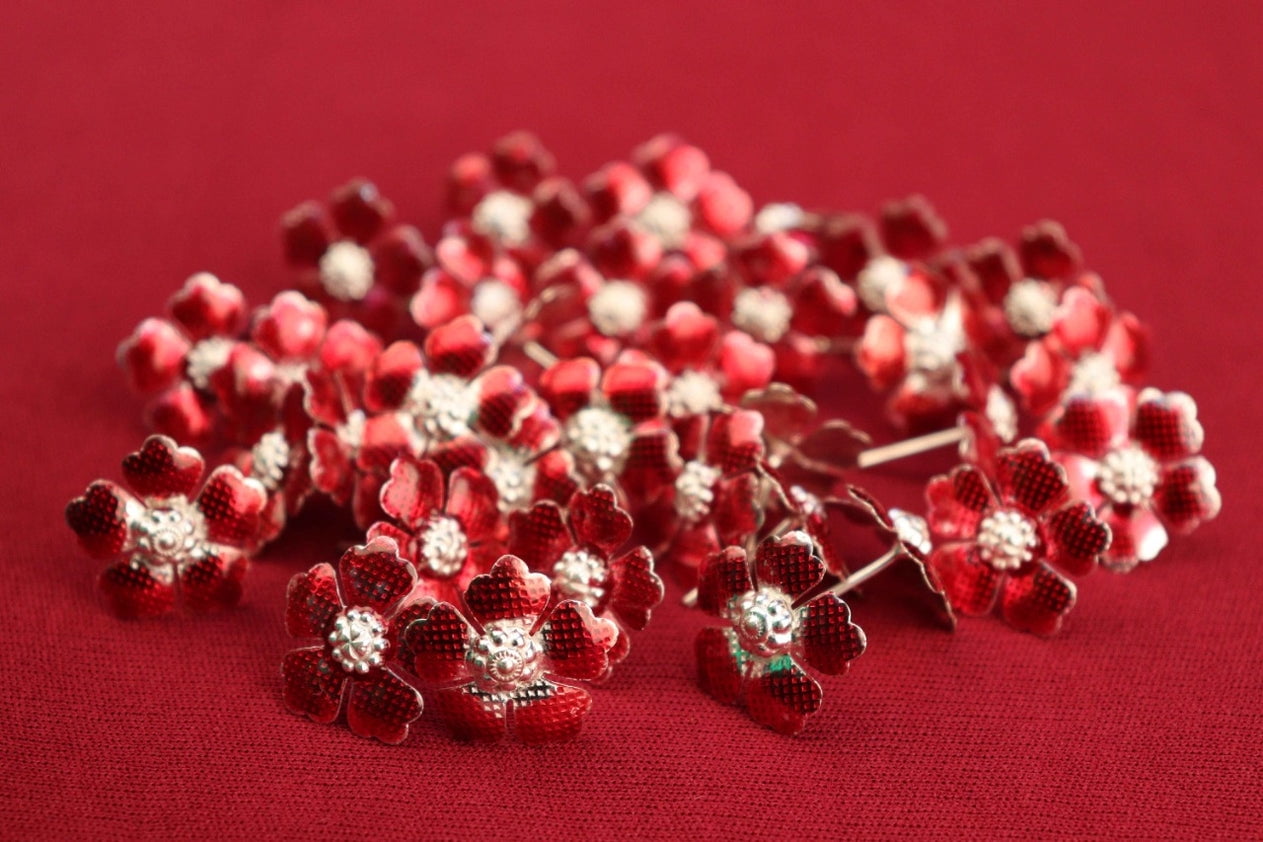 Pure Silver Red Colour Flowers (Pack of 5 Pcs) 10g, Pure Silver Gift ...