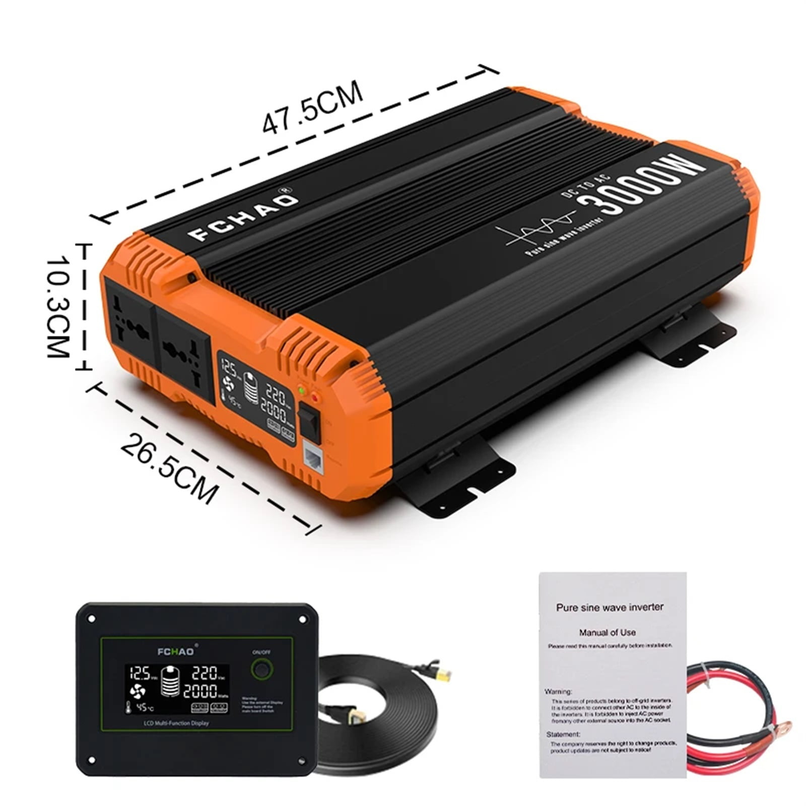 Pure Sine Wave 3000W Inverter DC To AC 50HZ Power Converter LCD Display ...