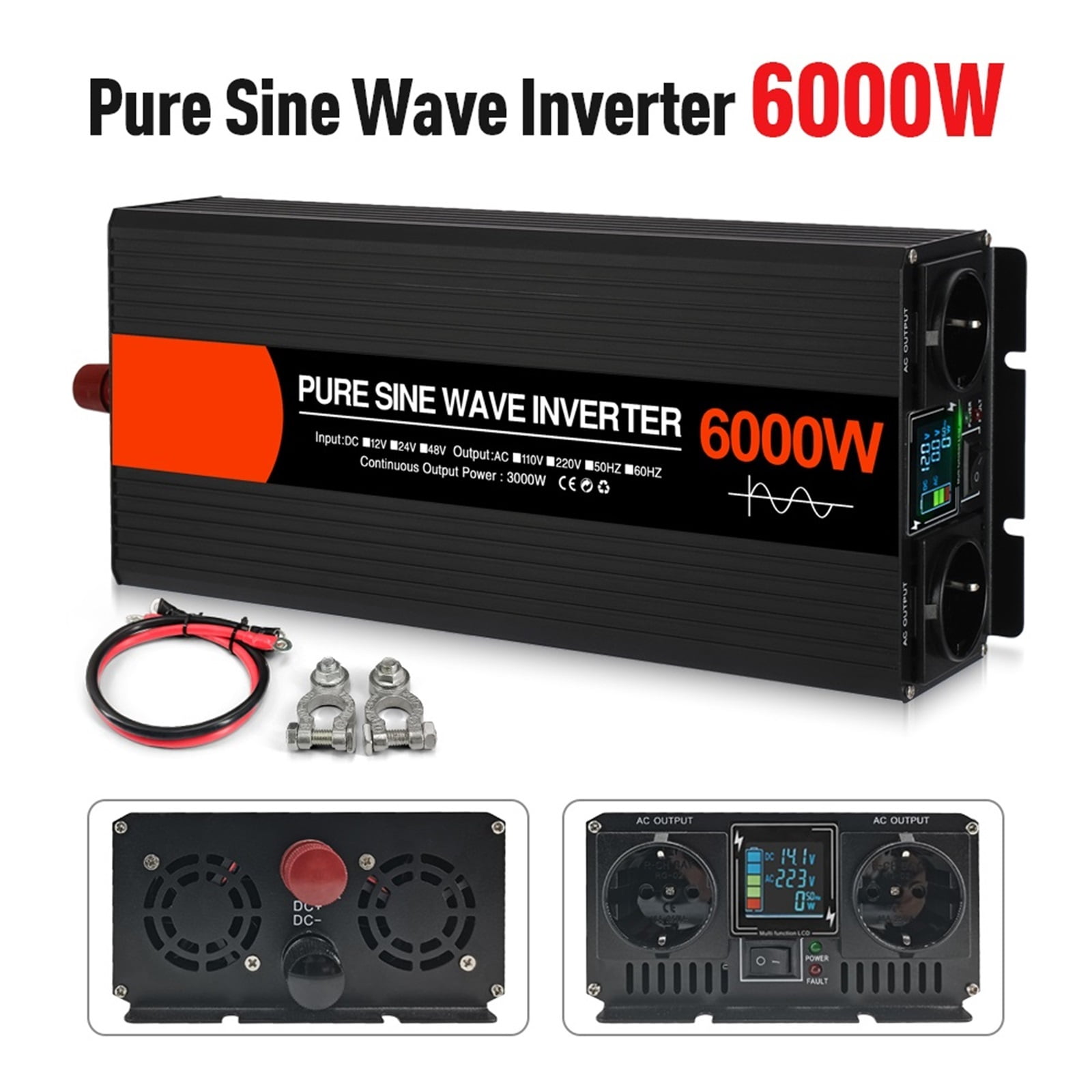 Pure Sine Wave Solar Inverter 4000W 5000W 6000W DC 12V 24V 48V To AC ...