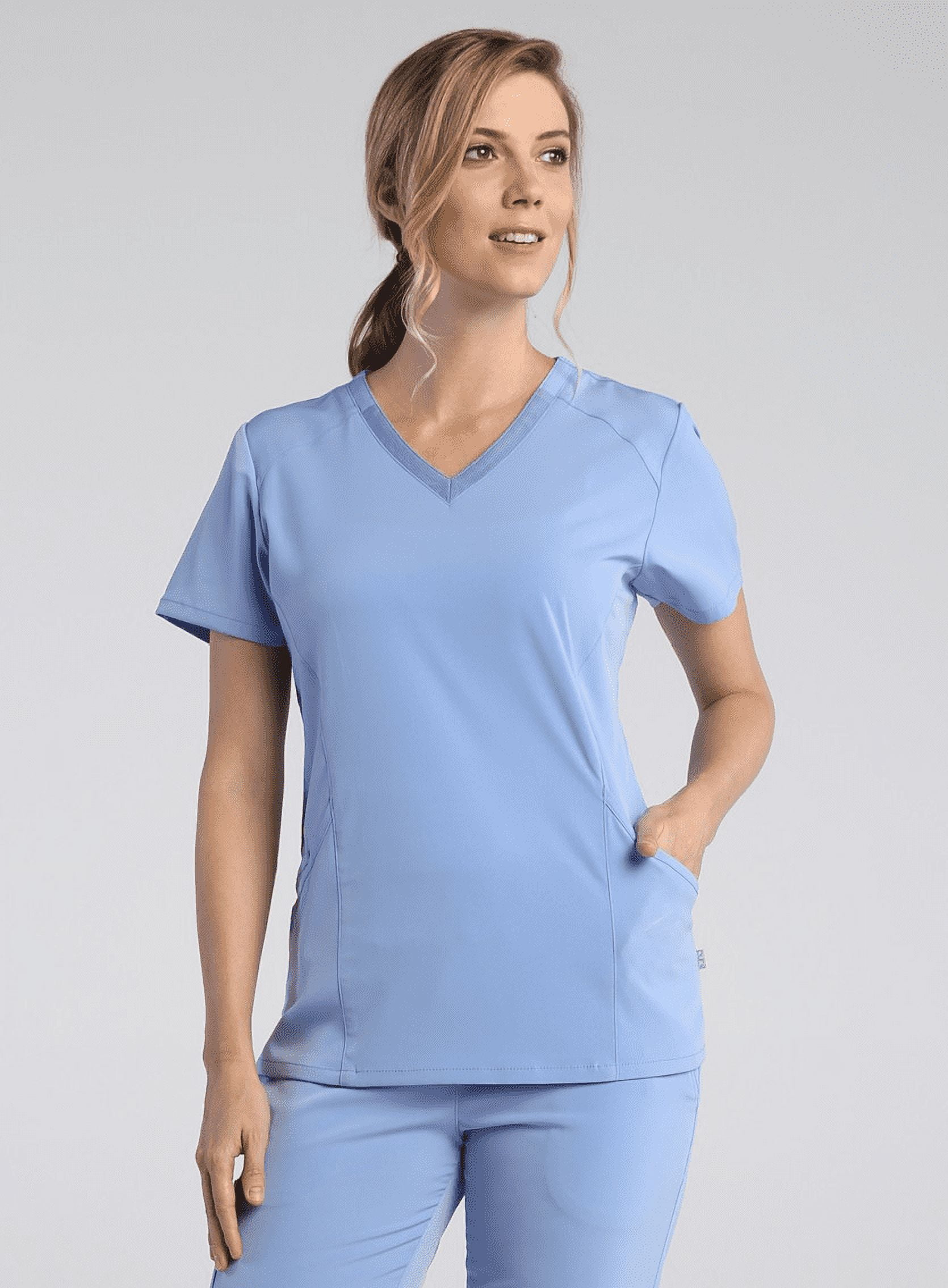 Pure Soft Women's V-Neck Mesh Side Solid Scrub Top - Walmart.com