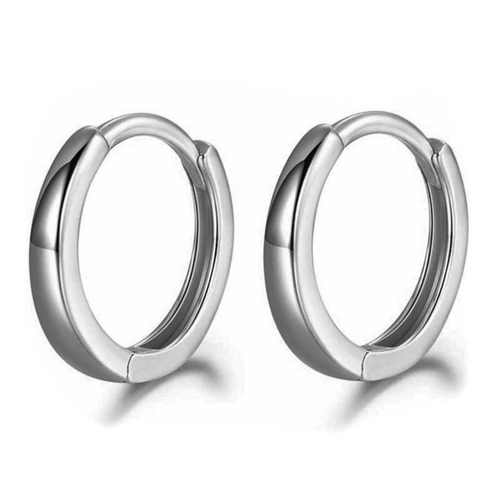 Pure Solid 925 Sterling Silver Small Hoop Earrings Men Women Huggie ...