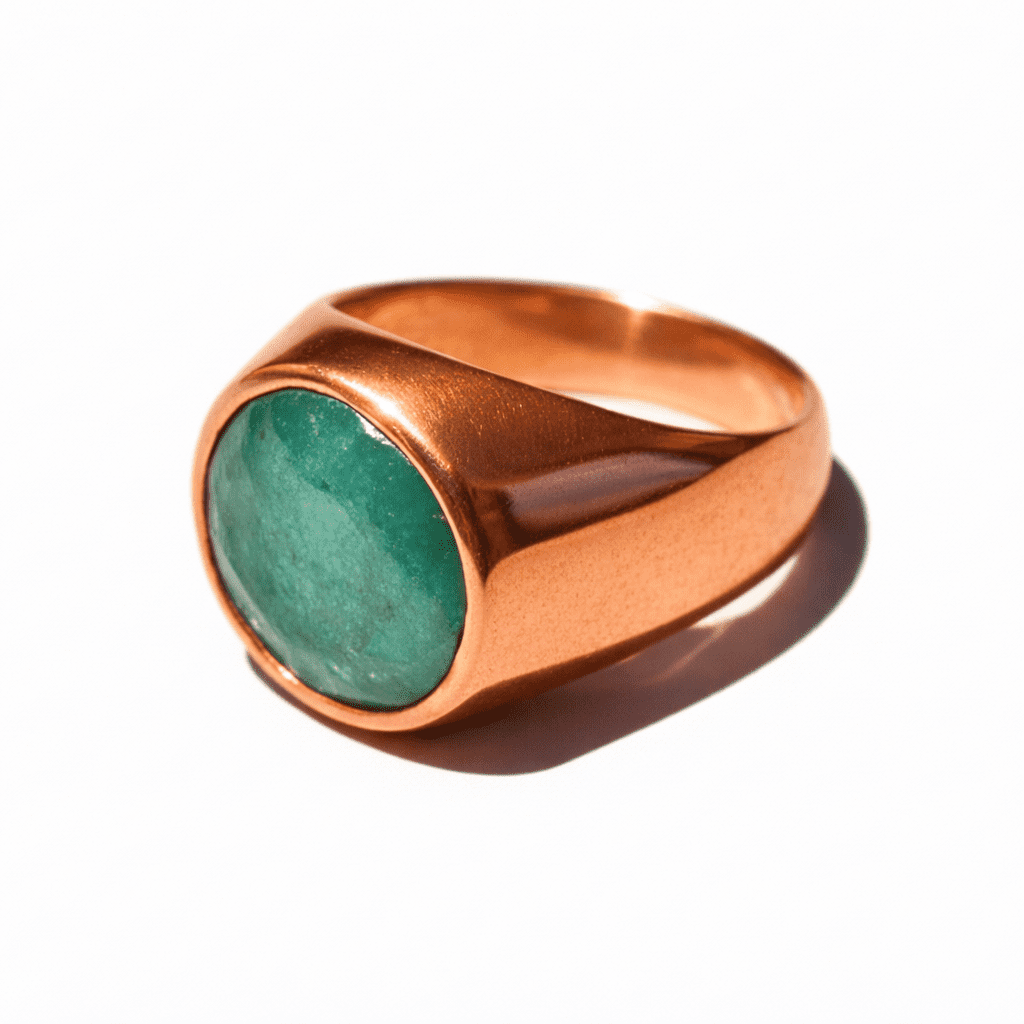 Pure Solid Copper Emerald Ring - Natural Green Round Cut Emerald Signet ...