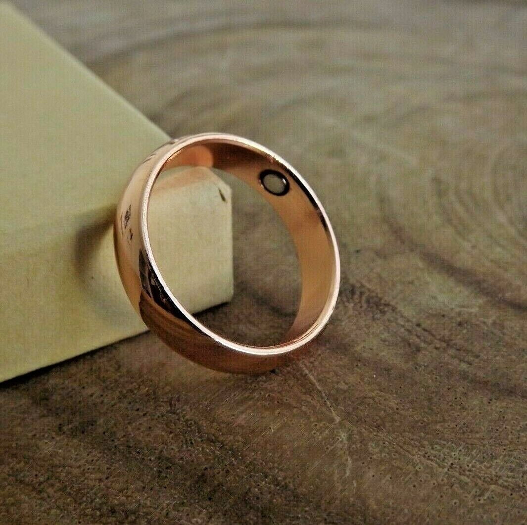 Pure Solid Copper Magnetic Wedding Band Ring Arthritis Therapy Energy ...