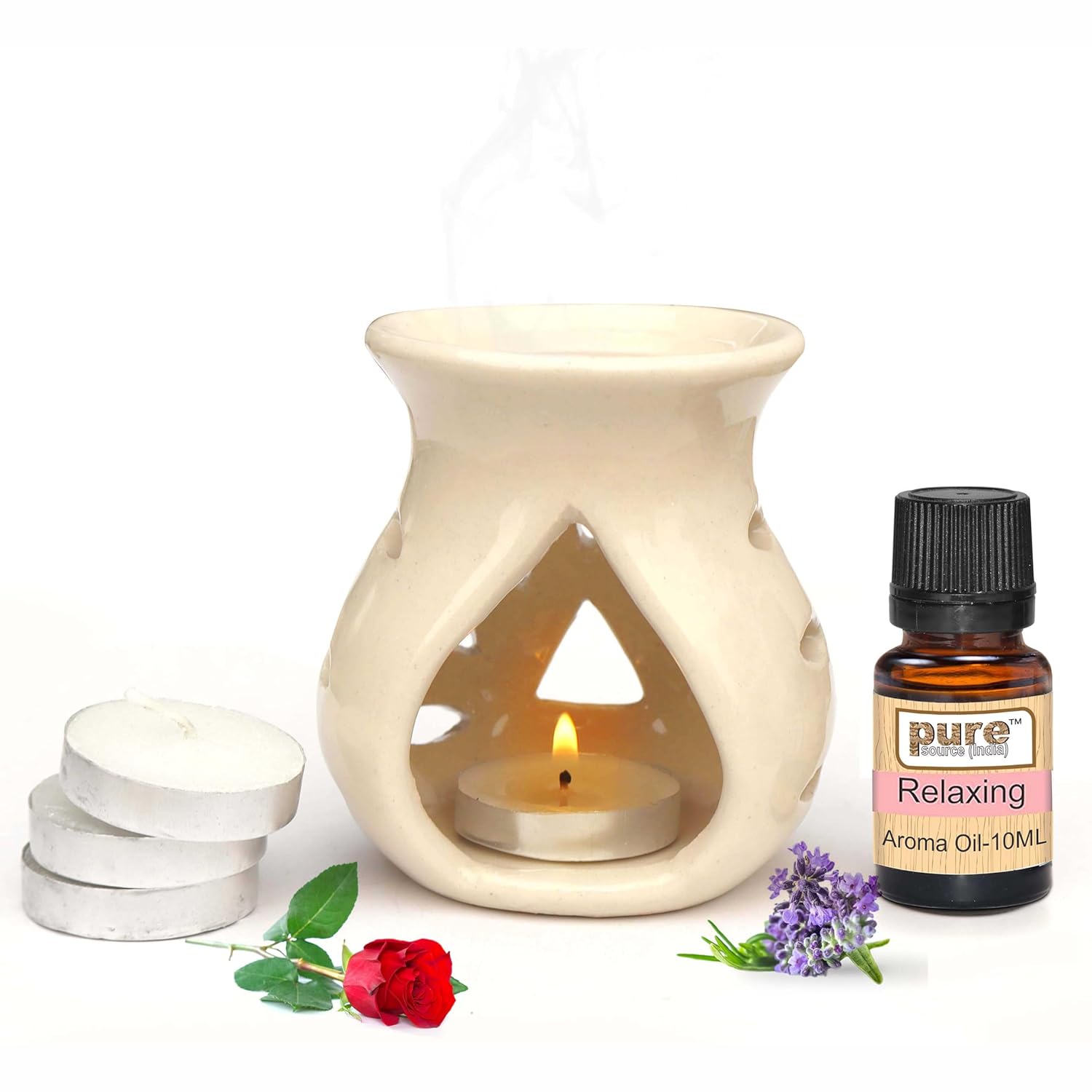 Pure Source India Ceramic Aroma Burner Regular Ivory White Color with ...