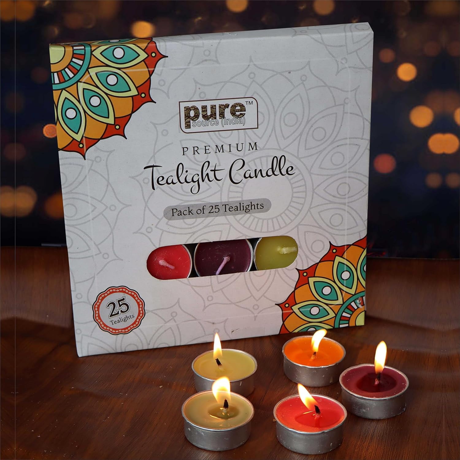 Pure Source India Scented Colorful Wax Tealight Candles Smokeless No ...