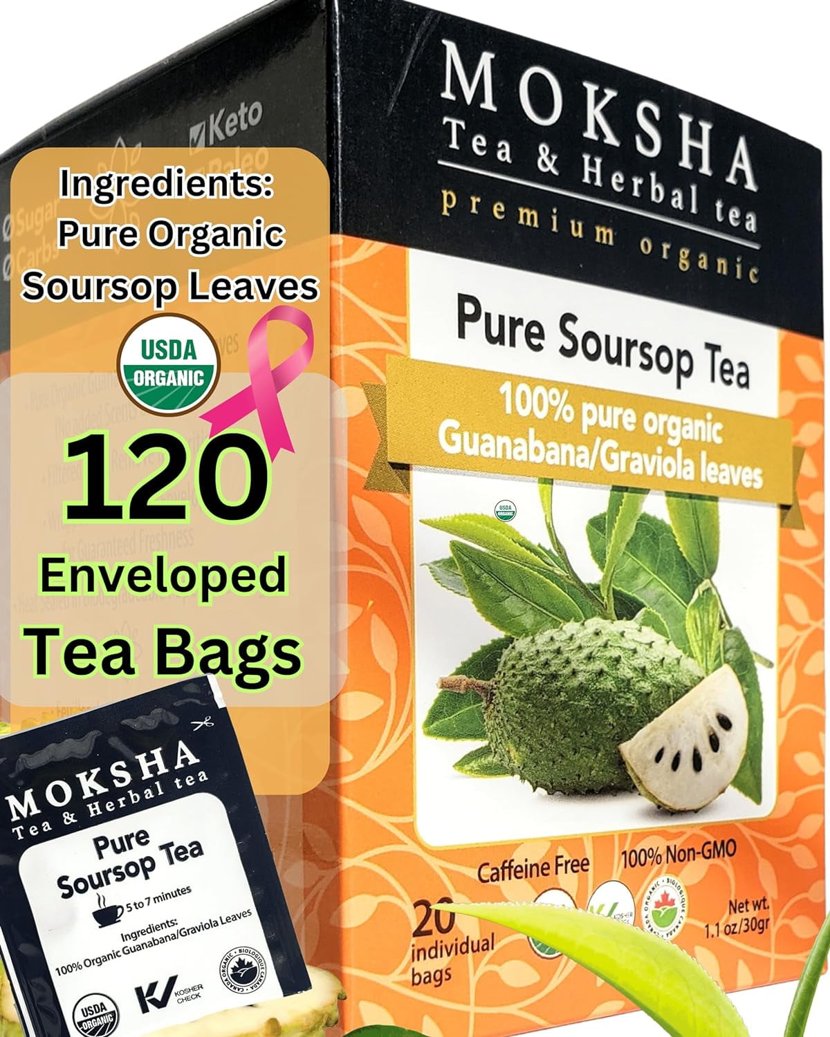 Pure Soursop Tea Case of 6-120 Organic Tea Bags made with Pure Graviola ...
