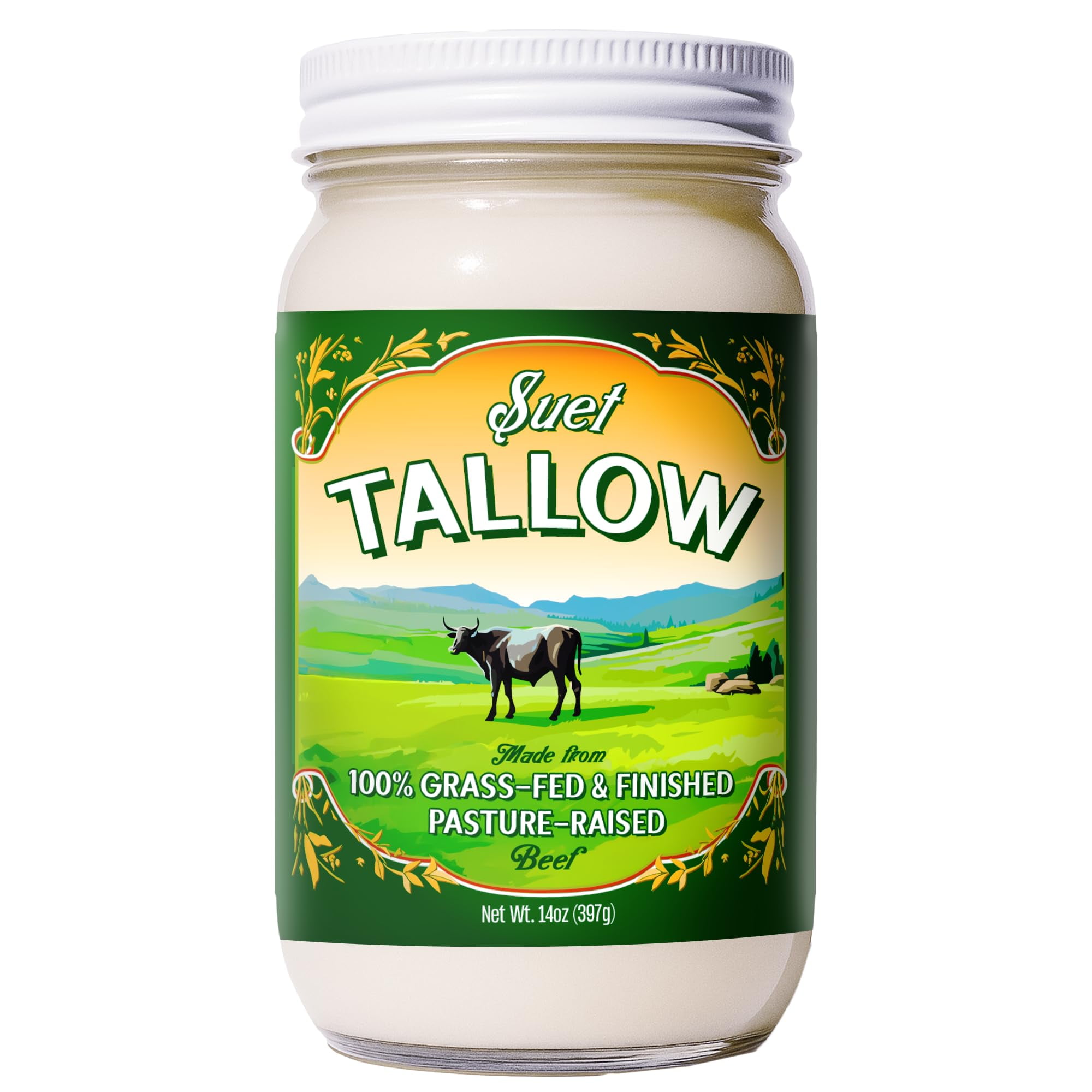 Pure Suet Beef Tallow OKA4 for Cooking by Traditional Grass Fed, Grass Finished Tallow, Pasture ...
