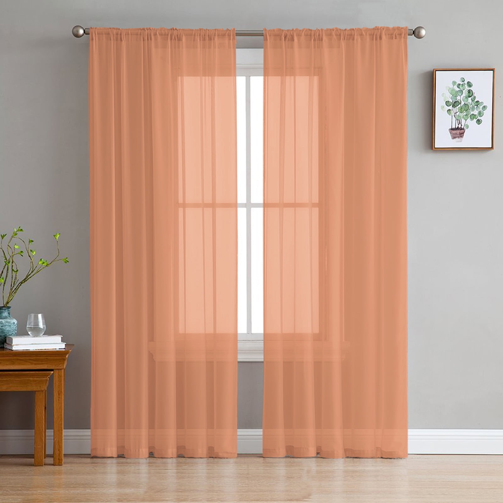 Pure Tangerine Sheer Curtains 96 Inches Long 2 Panels Set, Window Sheer ...