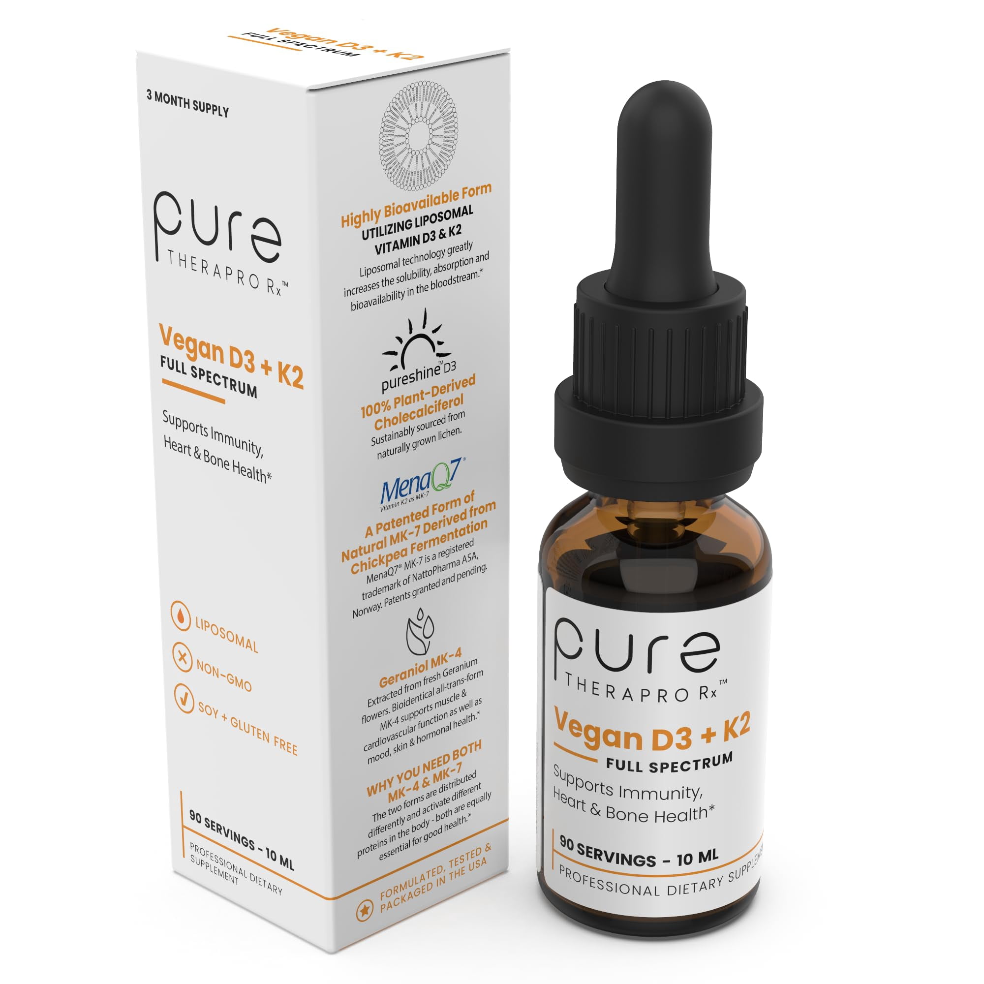 Pure Therapro Rx Vegan Vitamin D3 + K2 Liposomal Supplement | 90 ...
