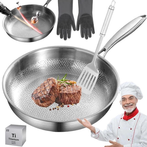 Pure Titanium Pan, 2026 Upgrade 12" Non-Stick Hammered Titanium Frying ...
