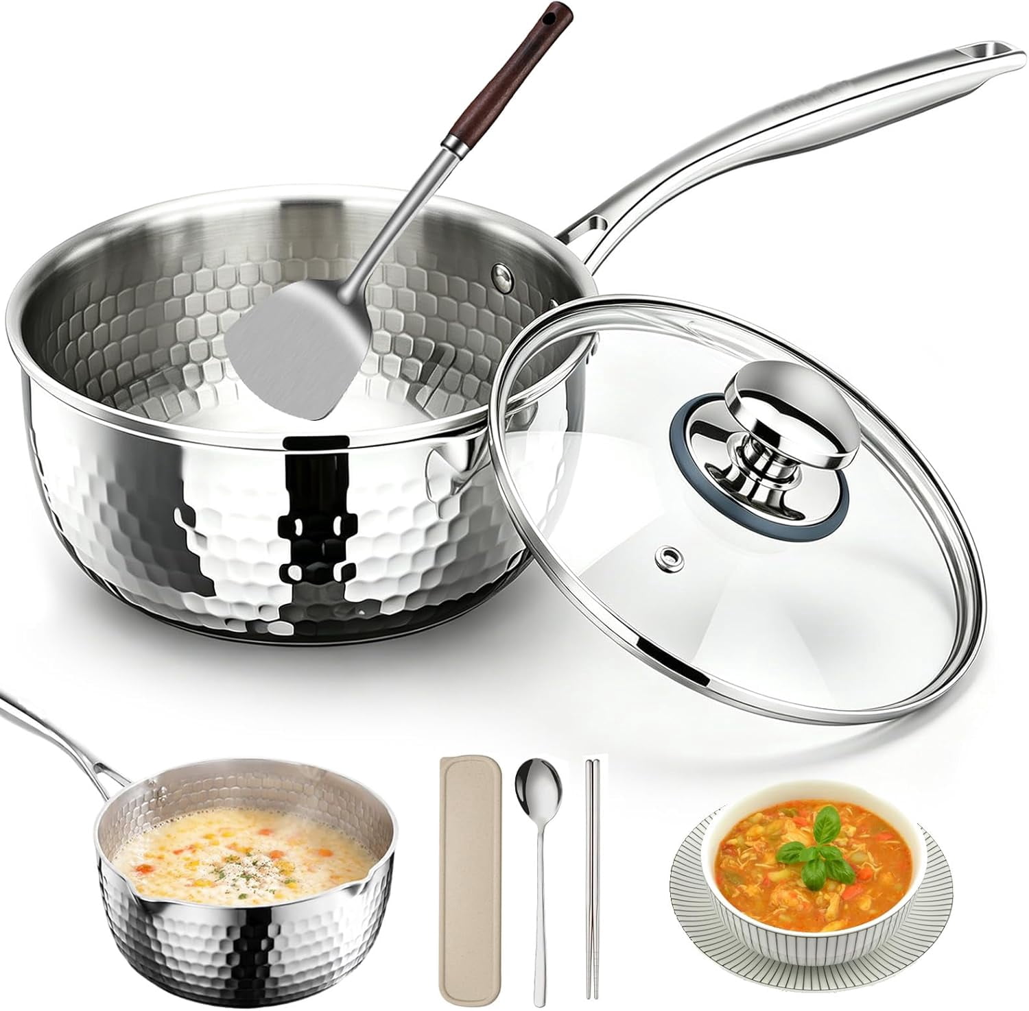 Pure Titanium Saucepan with Lid - Nonstick Titanium Pot for Cooking ...