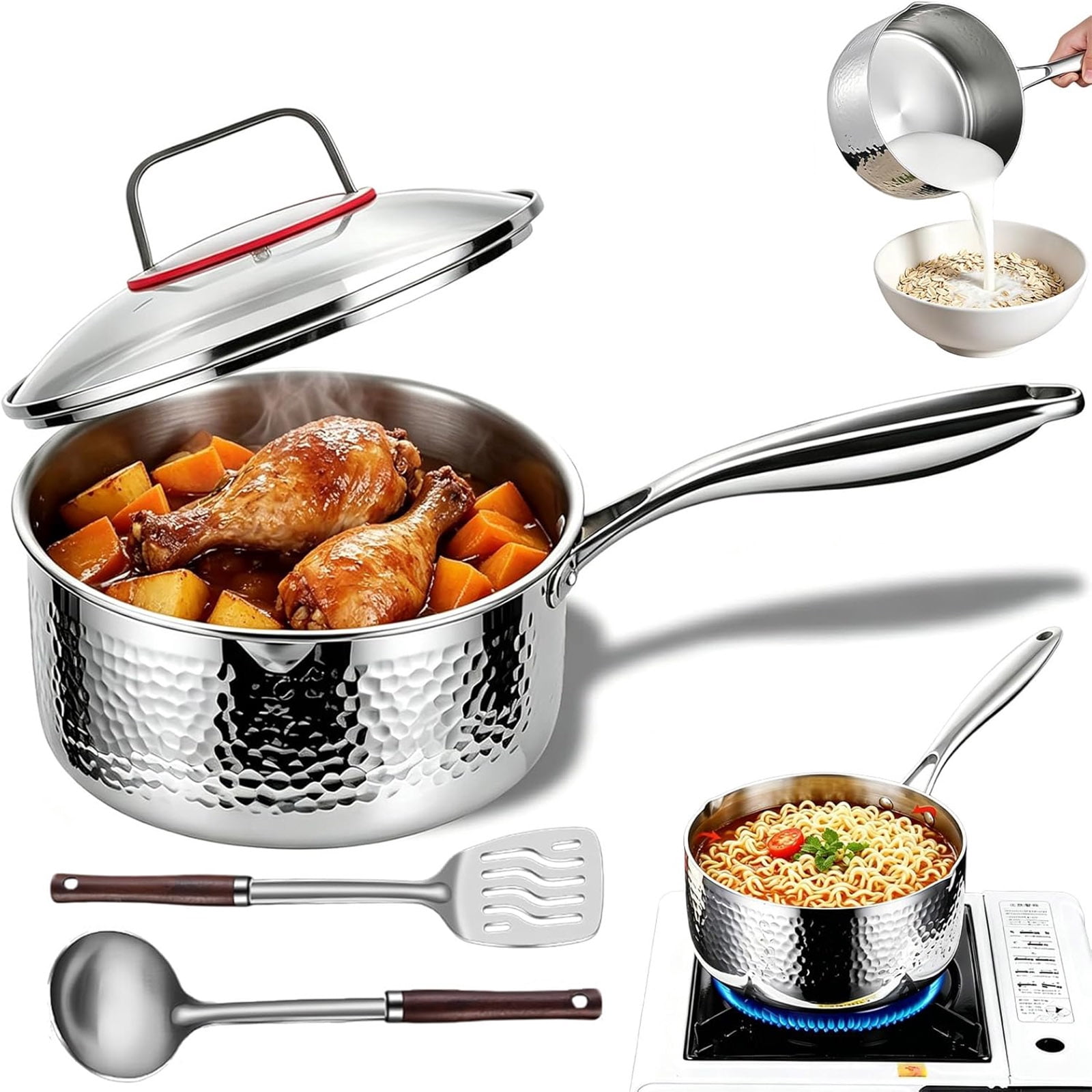 Pure Titanium Saucepan with Lid, Upgrade 1.5/2/3/4 Qt No Coating Non ...