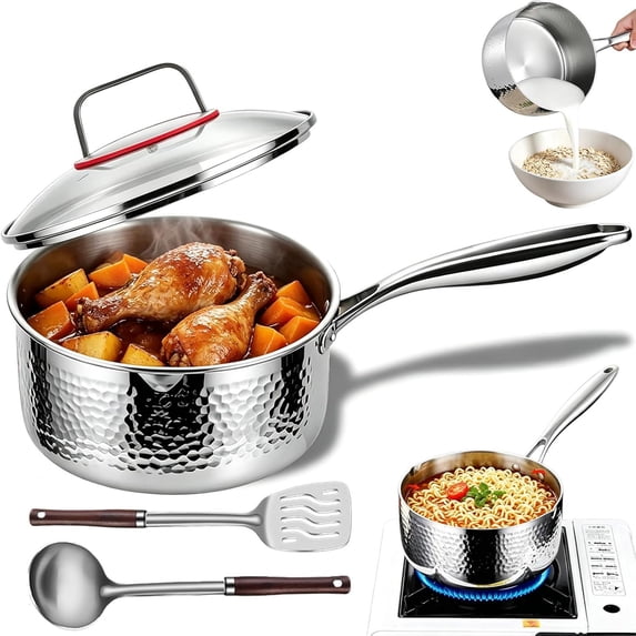 Pure Titanium Saucepan with Lid, Upgrade 1.5/2/3/4 Qt No Coating Non ...