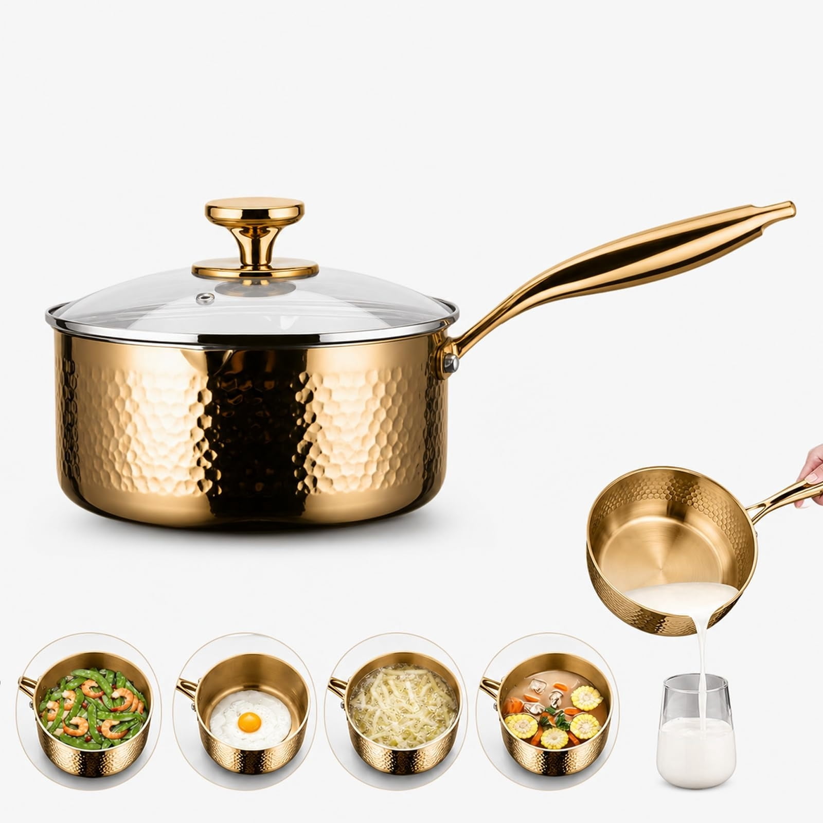 Pure Titanium Saucepan With Lid, 7.09 In Non-Stick Pot, Hammered ...