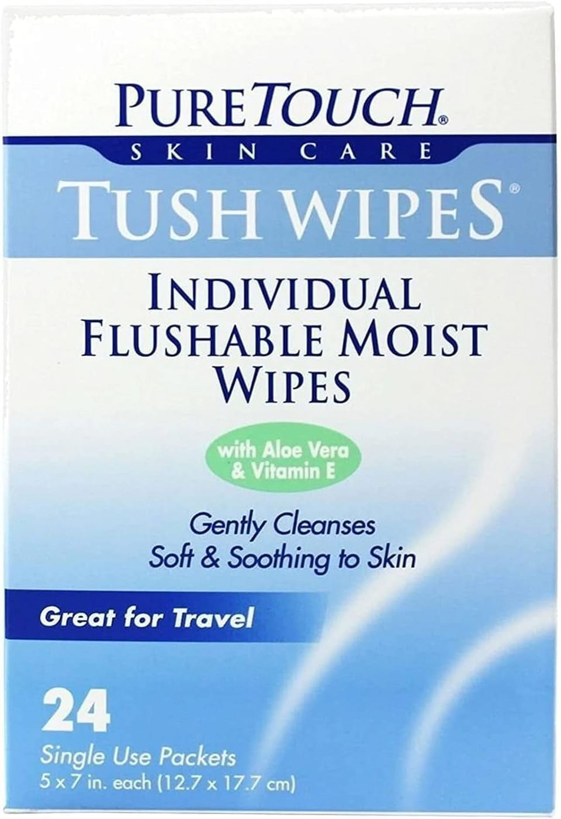 Pure Touch Tush Wipes for Adults 24 Individual Flushable Moist Wipes ...