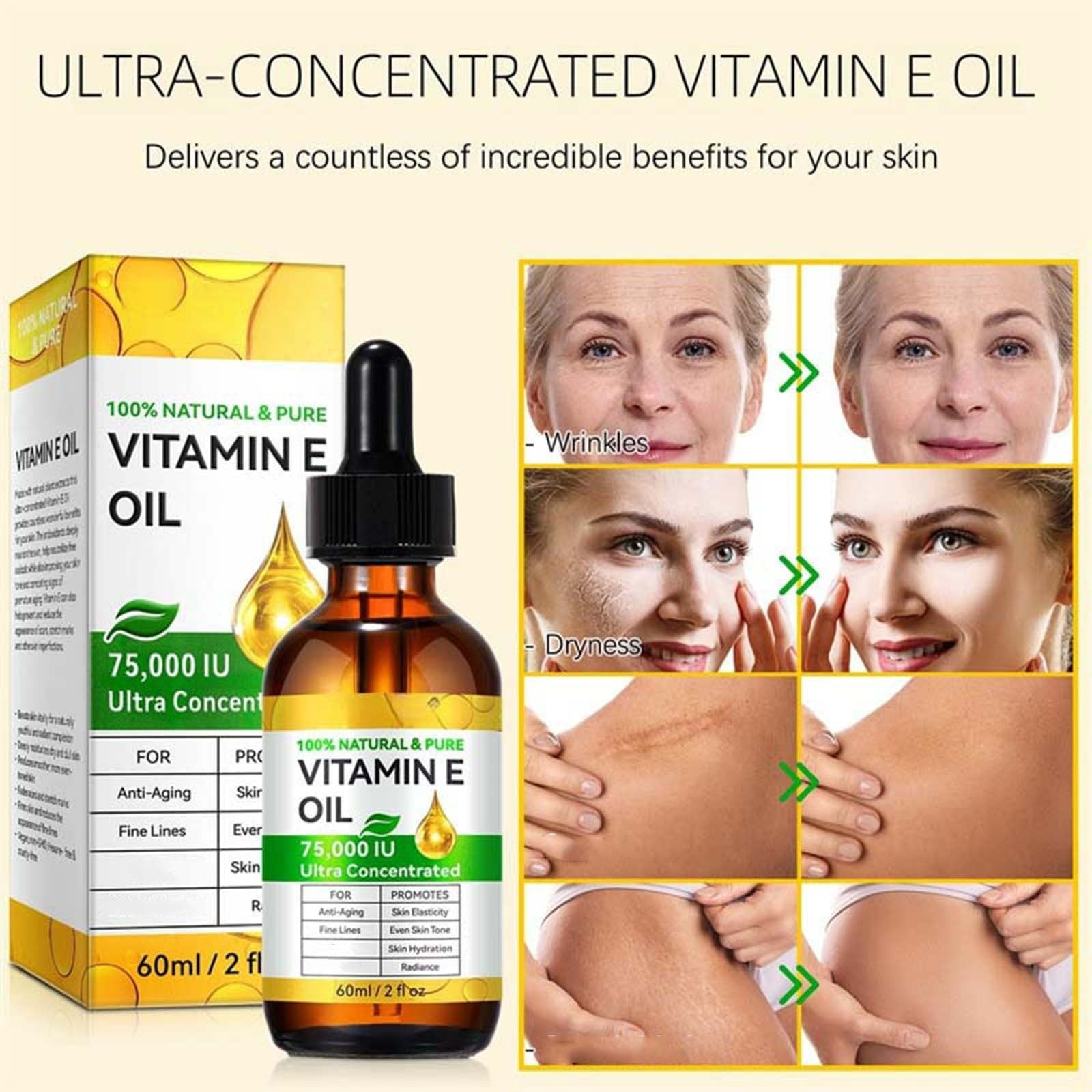 Pure Vitamin E Oil 60ml - 100% Pure & Natural Vitamin E Oil for Skin, Face, Hair, Nails & Scars ...