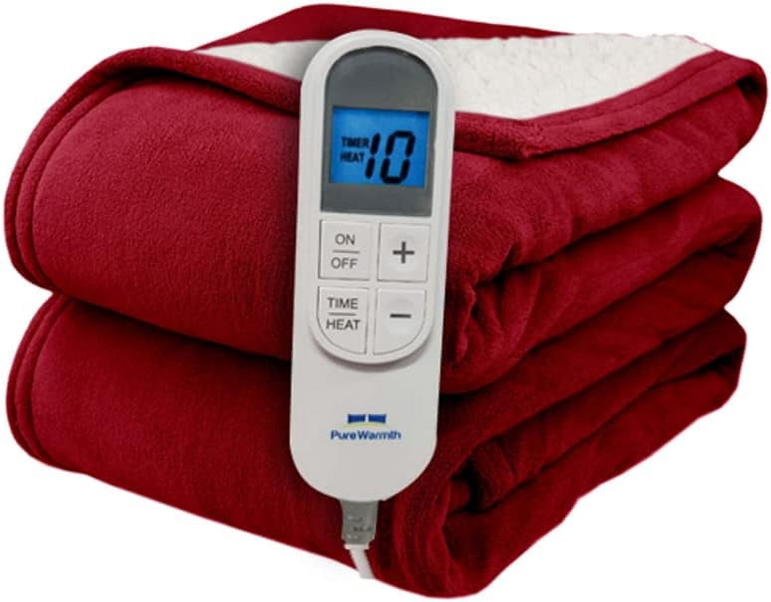 Pure Warmth Flannel Sherpa Electric Heated Warming 50x60 Throw Blanket ...