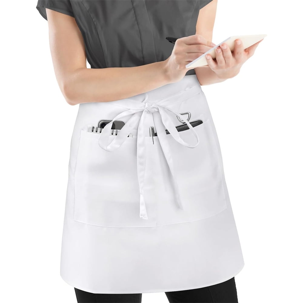 Pure White Apron,Waterproof Waist Apron,Short Server Apron with Pockets ...