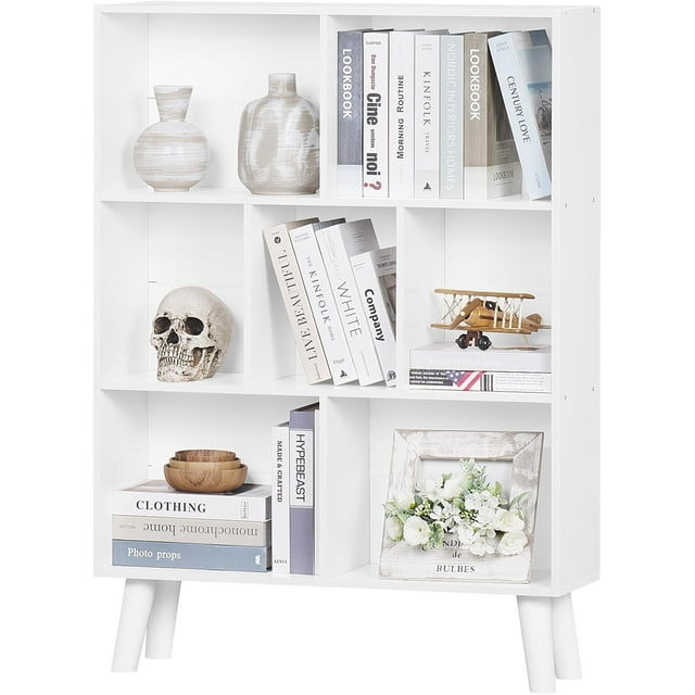 Pure White Bookshelf,3 Tier Book Shelf with Legs, 7 Cube Simple ...