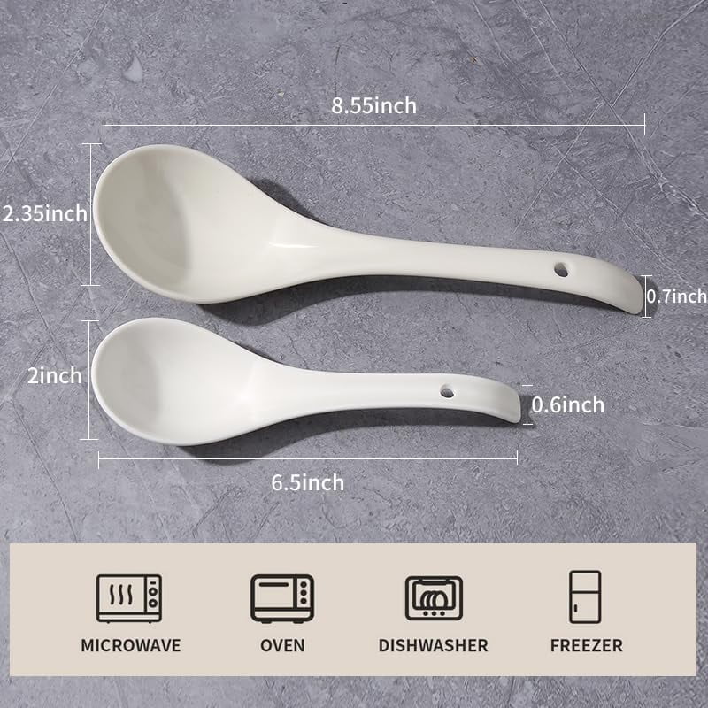 Pure White Ceramic Soup Ladle Spoon Set Of 7, Bone China Big Ladle ...