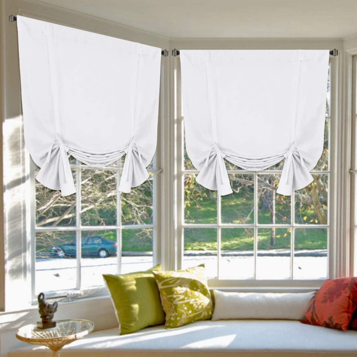 Pure White Curtains Thermal Insulated Tie Up Window Shade Light ...