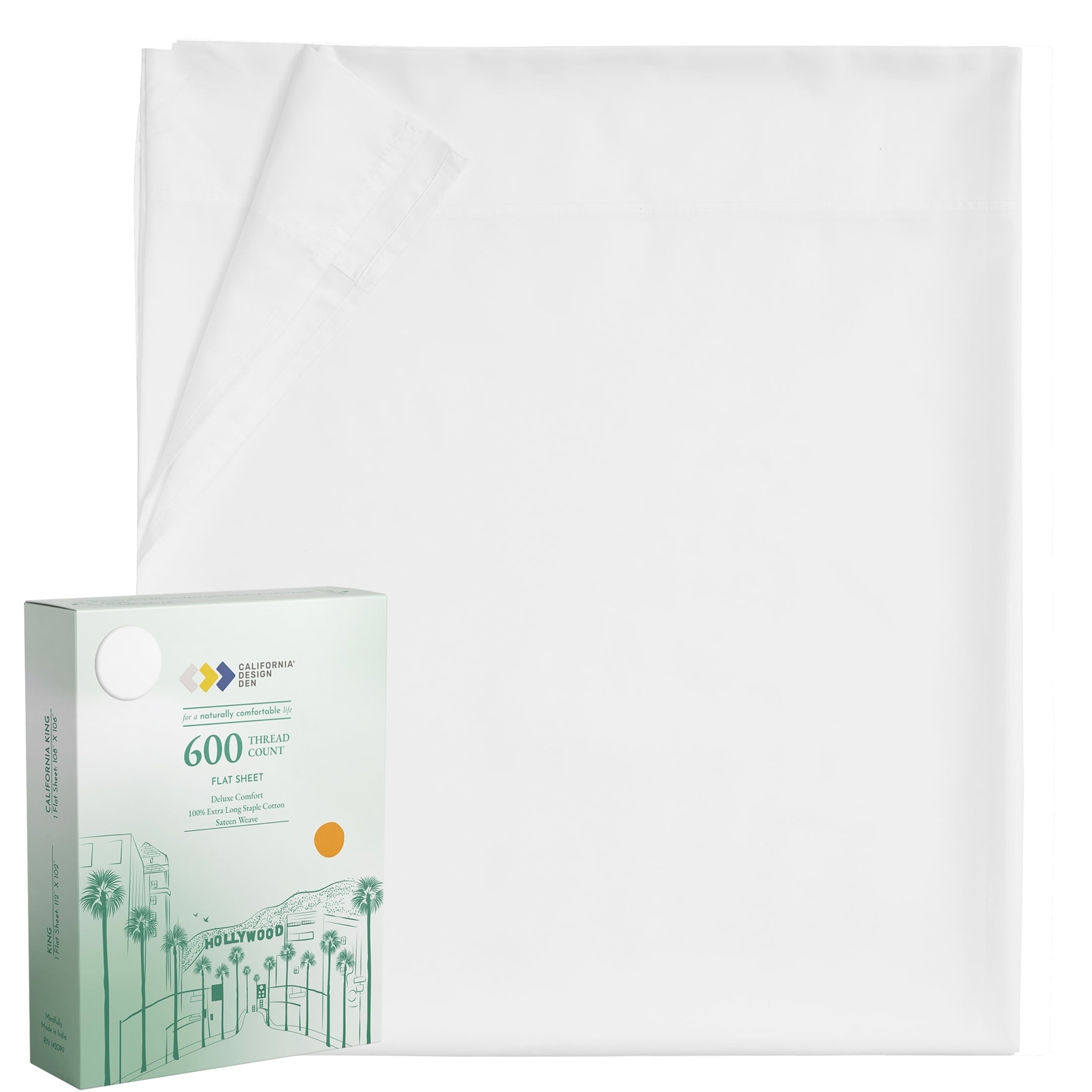 Pure White King Flat Sheet Only - 600 Thread Count 100% Natural Cotton ...