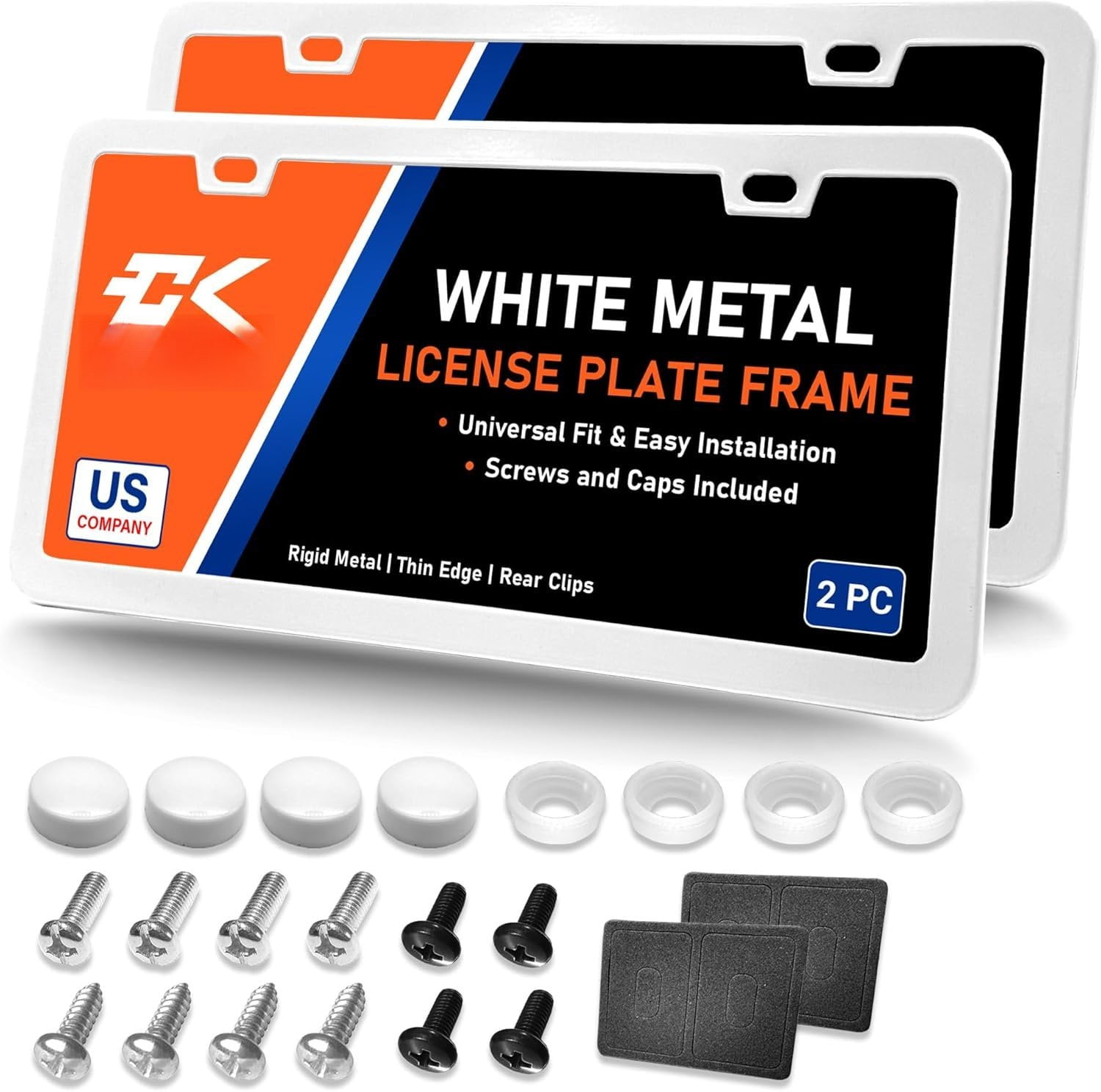 Pure White License Plate Frames 2-Pa, Rust- & Rattle-Proof Stainless ...
