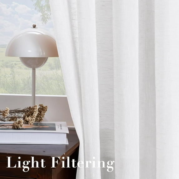 Pure White Linen Curtains - Sheer Farmhouse Drapes, Light Filtering ...