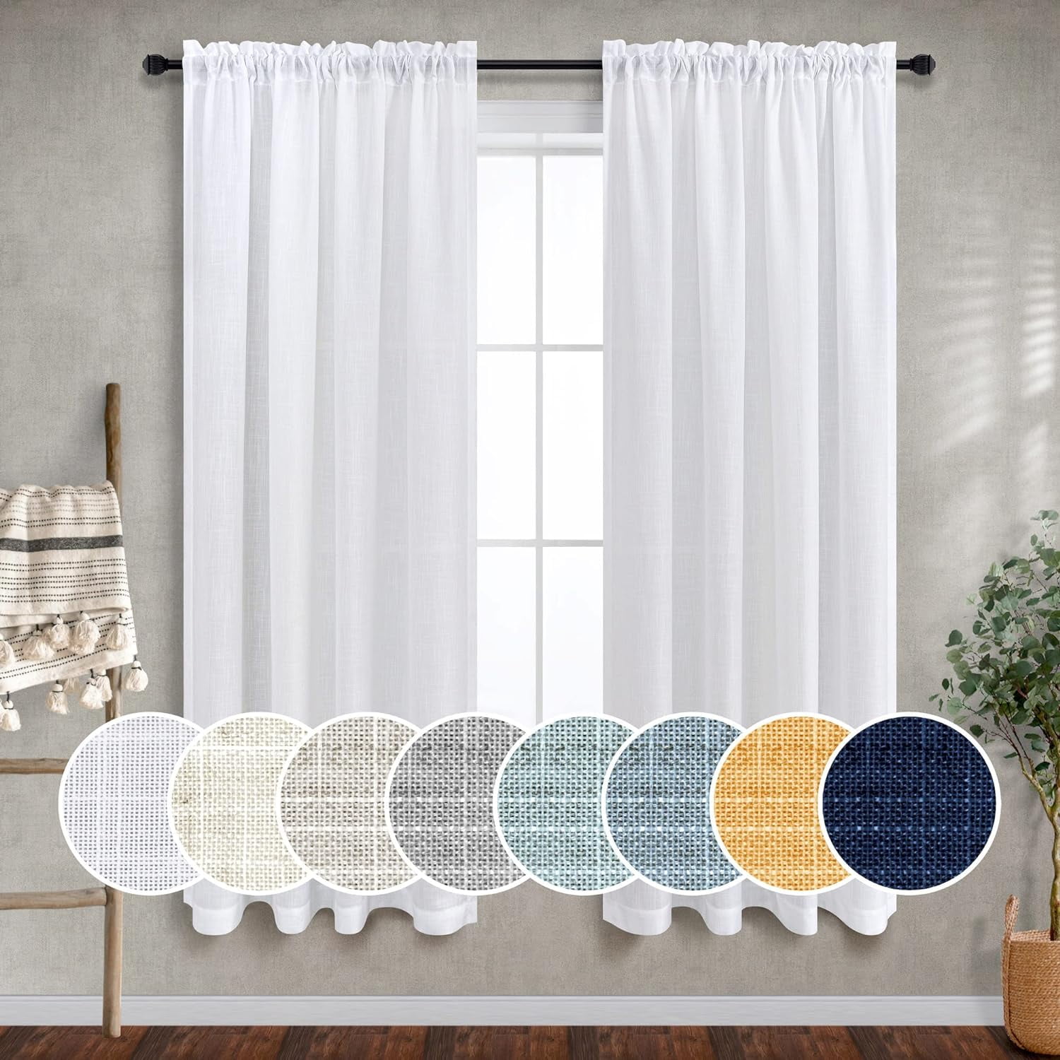 SHIYOU-Pure White Linen Textured Curtains 72 Inch Length for Windows 2 ...