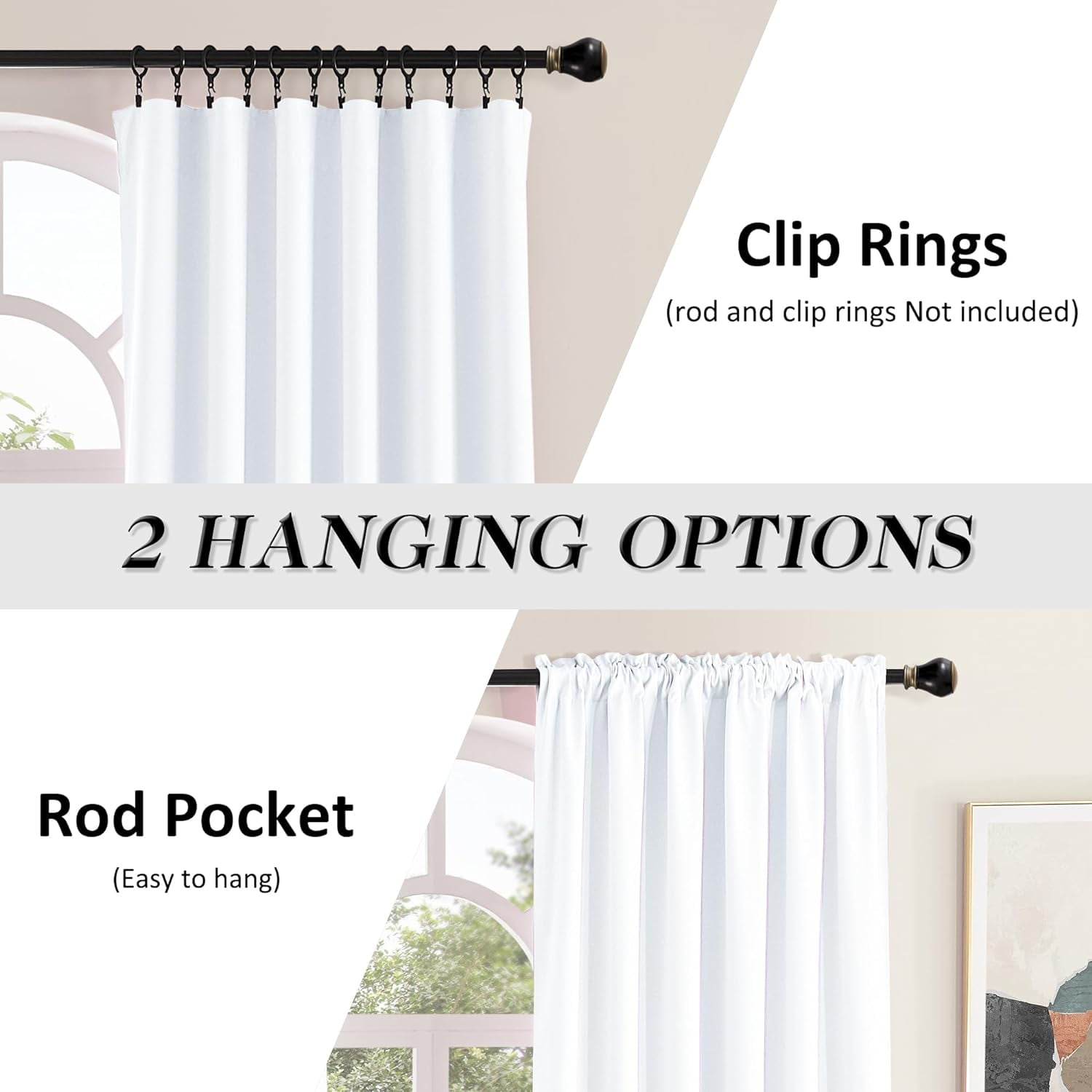 Pure White Room Darkening Curtains Extra Long 108 Inch Length For Large ...