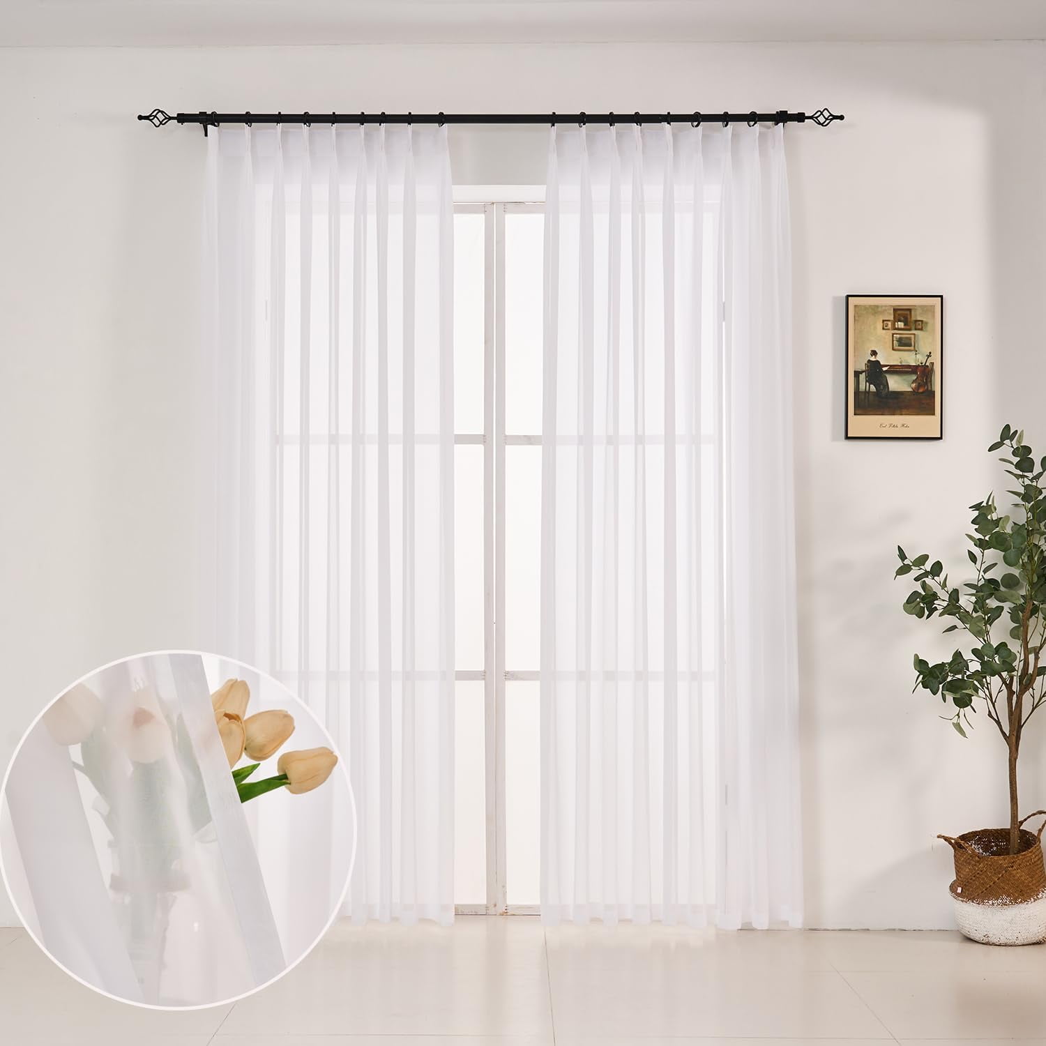 Pinch Pleated Sheer Curtains 96 Inches Long for Living Room 1 Panel ...