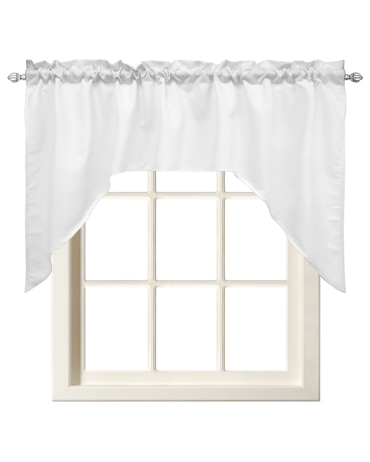 Pure White Swag Valance and Tier Curtains Set Solid Color Kitchen ...