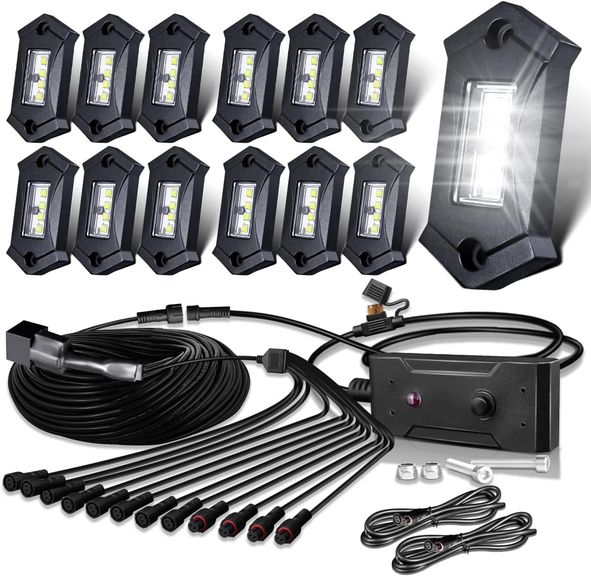 Pure Wite Rock Ligts Kit wit Switc Wire arness 12PCS ig Power LED Rock ...