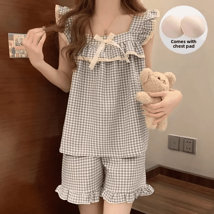 Pure Women's Sleeveless Summer Pajamas Set Chest Pad Shorts New Style ...