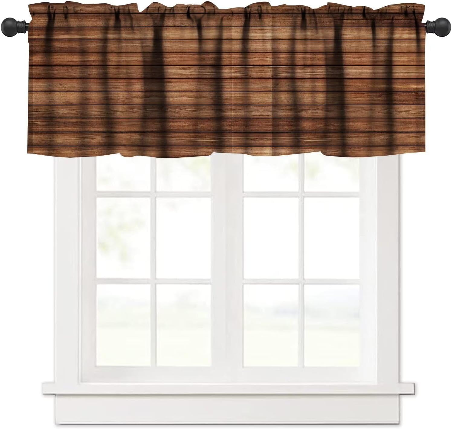 Pure Wood Dark Valance Curtain Brown Plank Rod Pocket Valance Window ...