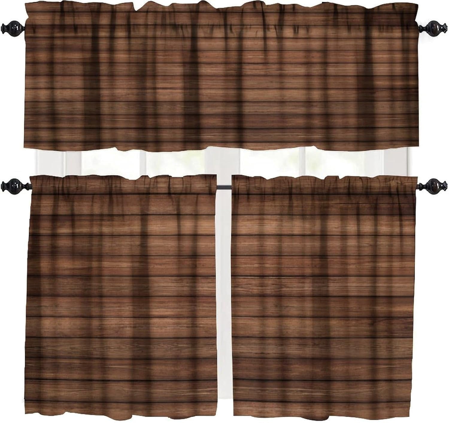 Pure Wood Dark Valance Curtain Brown Plank Rod Pocket Valance Window ...