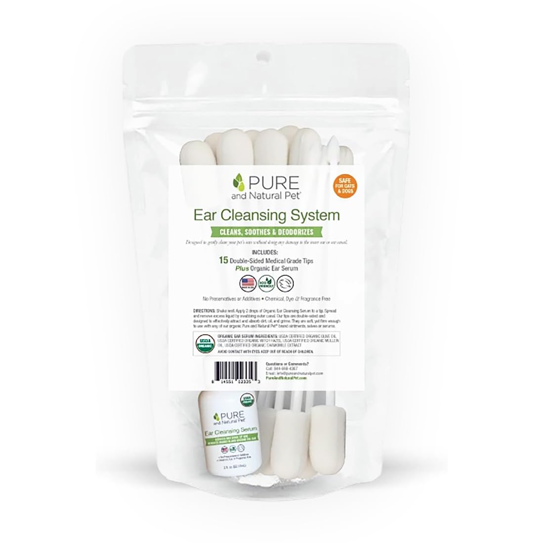 Pure and Natural Pet Canine Ear Cleansing System (2 oz USDA Organic Ear ...