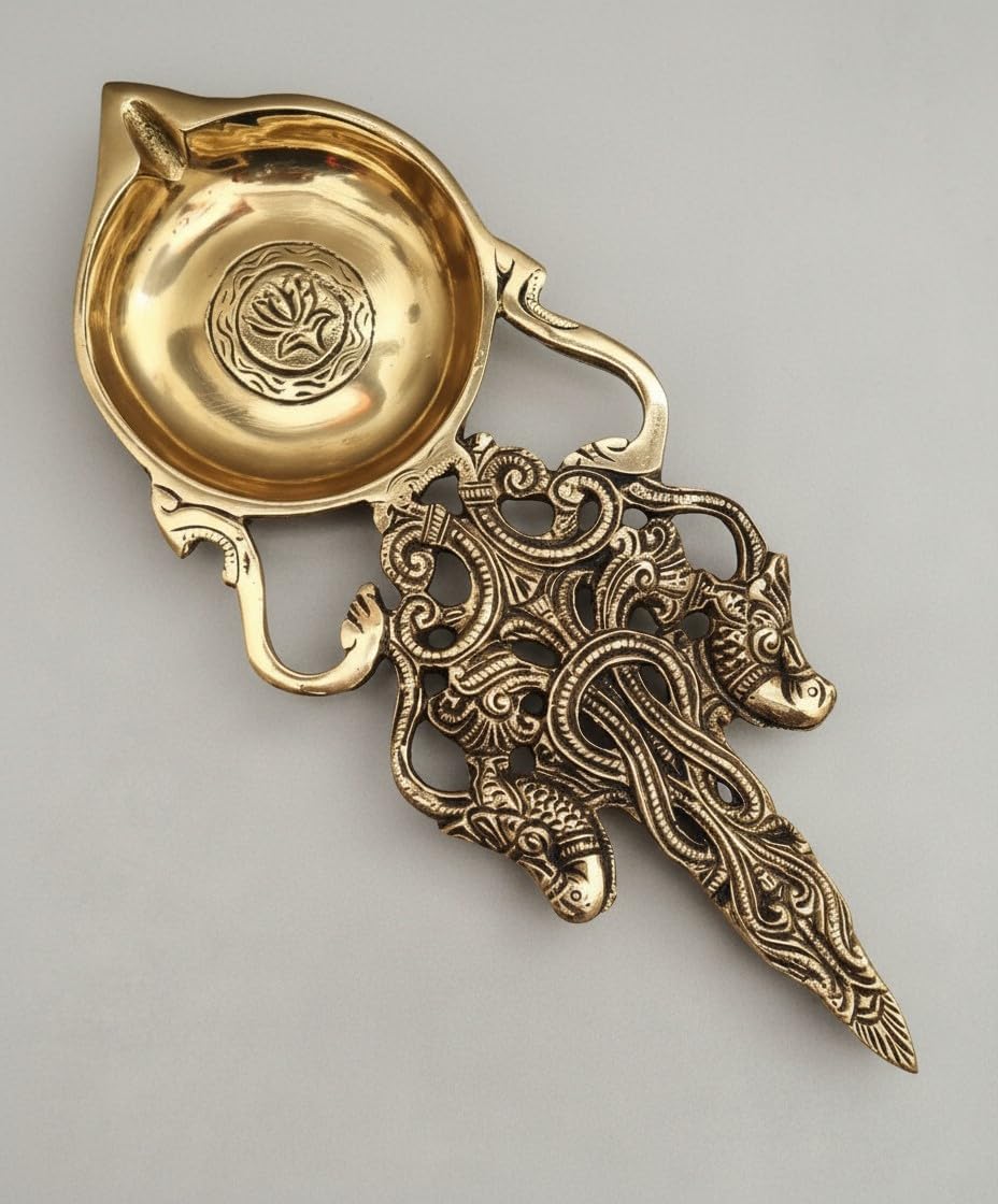 Pure brass long Kapoor Aarti spoon /incense burner/ loban burner /oil ...