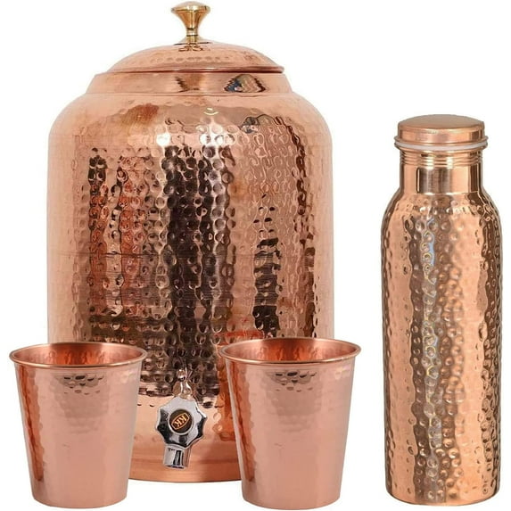 Pure copper drinkware water dispenser - 8L- hammered finish- Pot ...