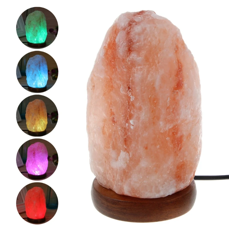 Pure handmade carving! Wooden Himalayan rock salt table lamp, powered ...
