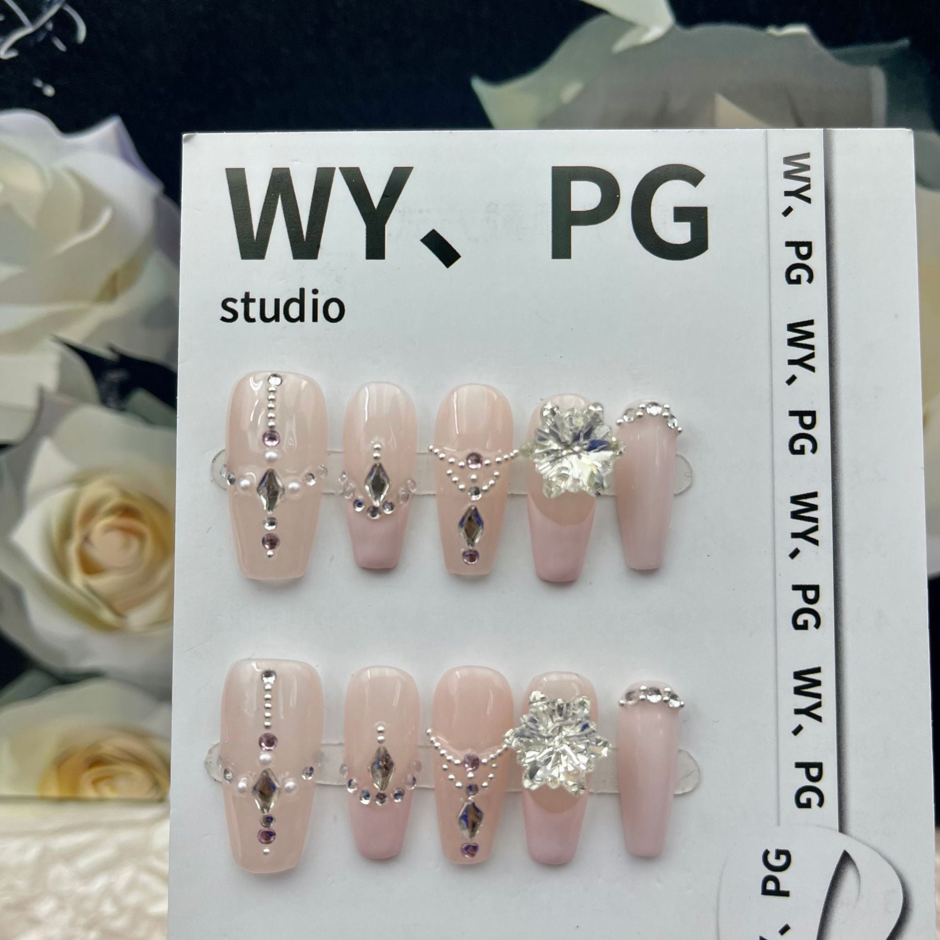 Pure handmade nail high-end simple style French big diamond French ...