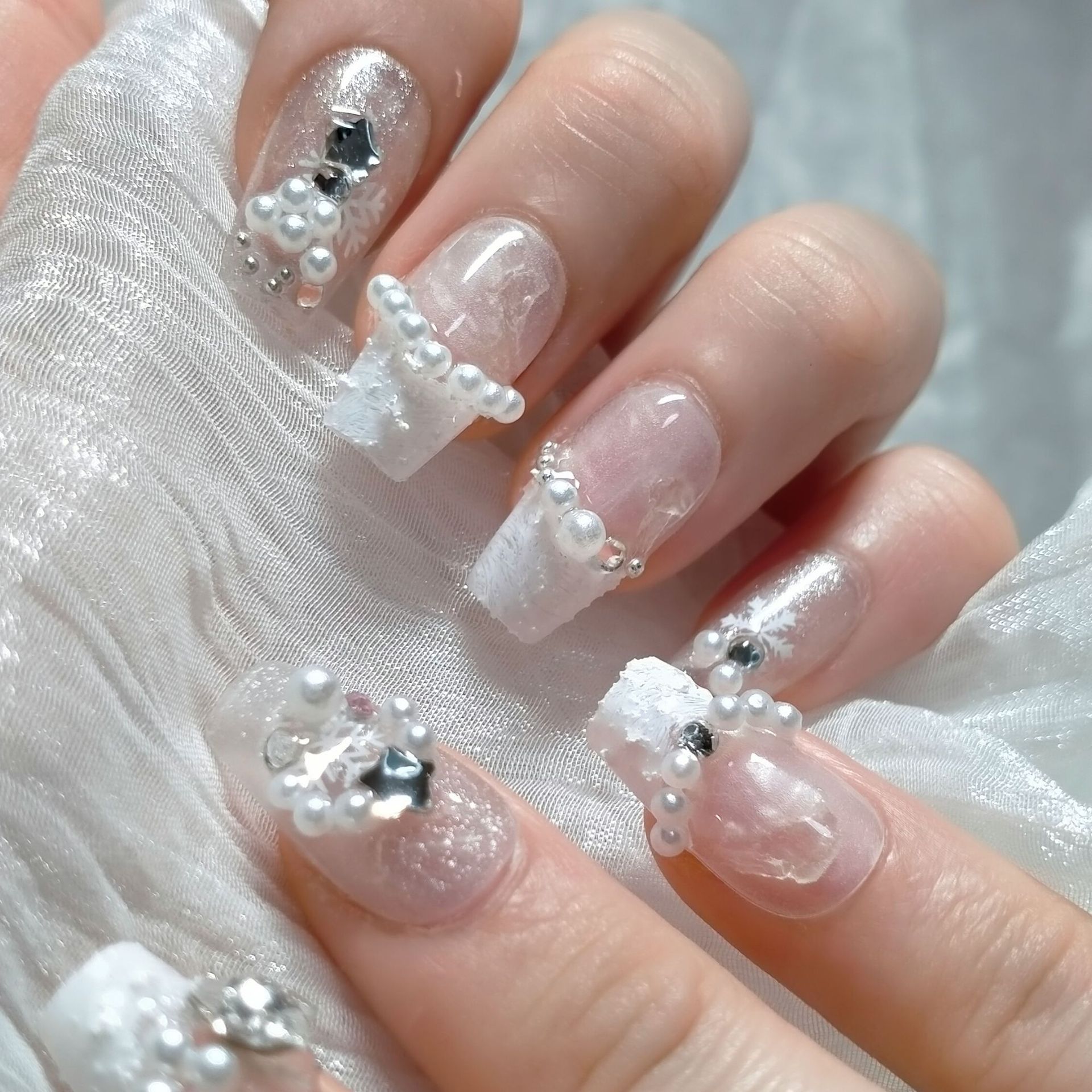 Pure handmade wearable nail art new French style flash bow plaster glue ...