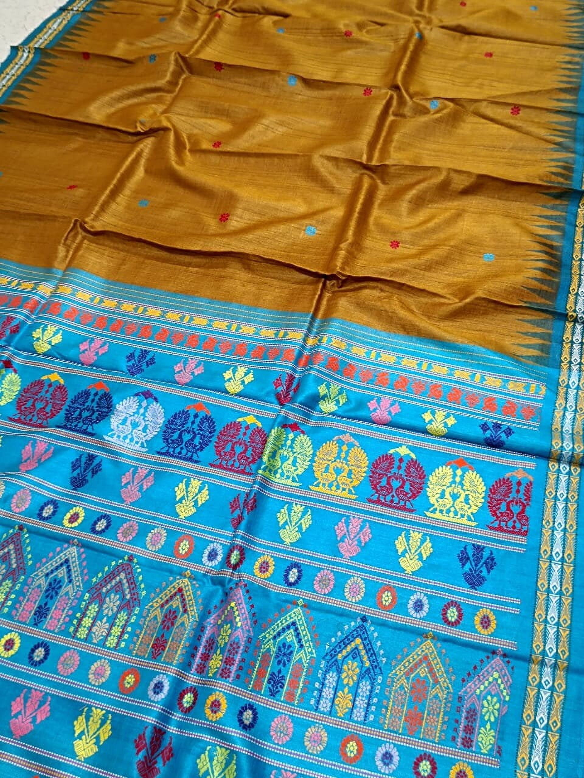Pure tussar silk Handwoven Dolabedi pallu Hand temple border Tussar ...