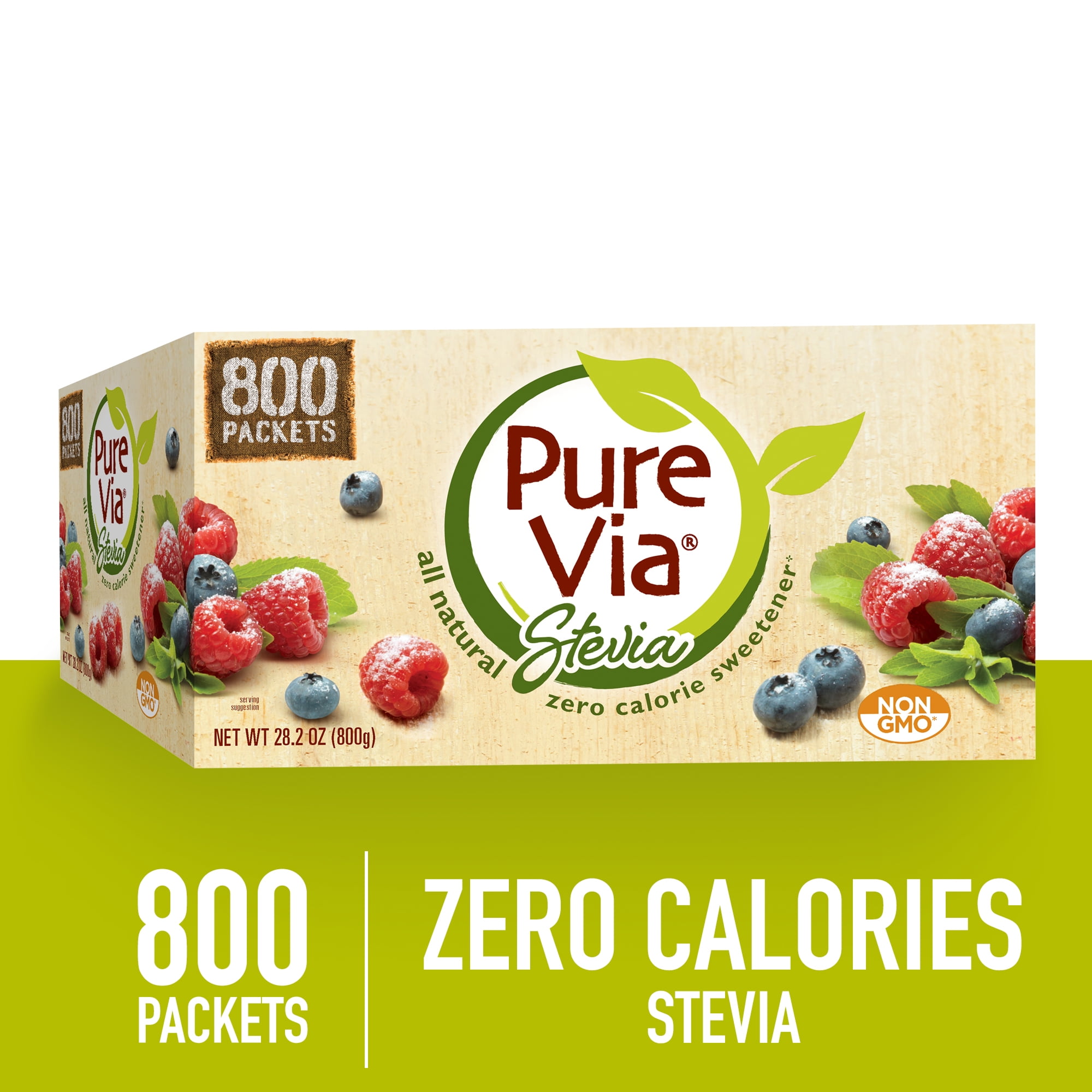Pure via - All Natural Stevia Sweetener Packets, Zero Calorie, 800 Ct ...