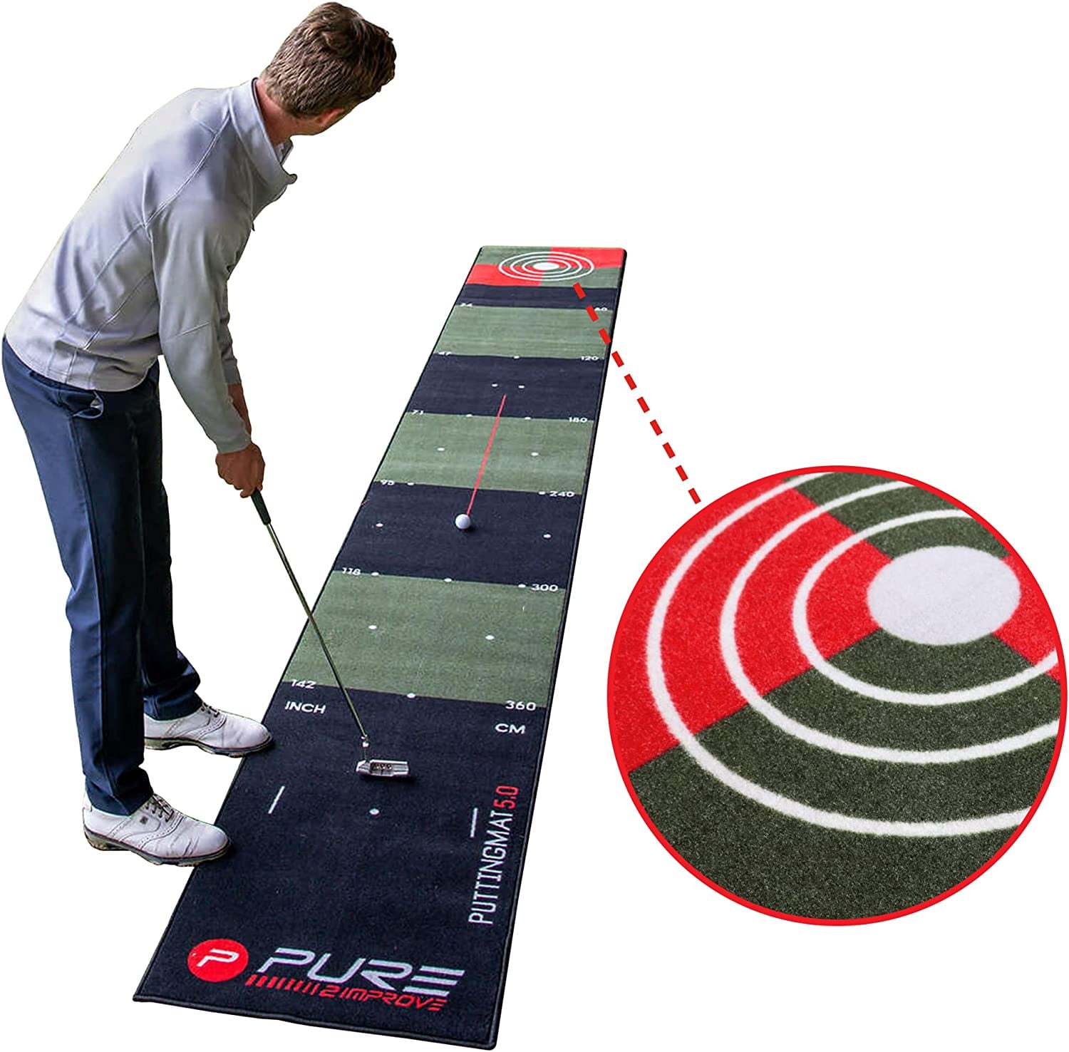 Pure2Improve 5.0 Indoor Golf Practice Game, Putting Mat with Flat Roll ...